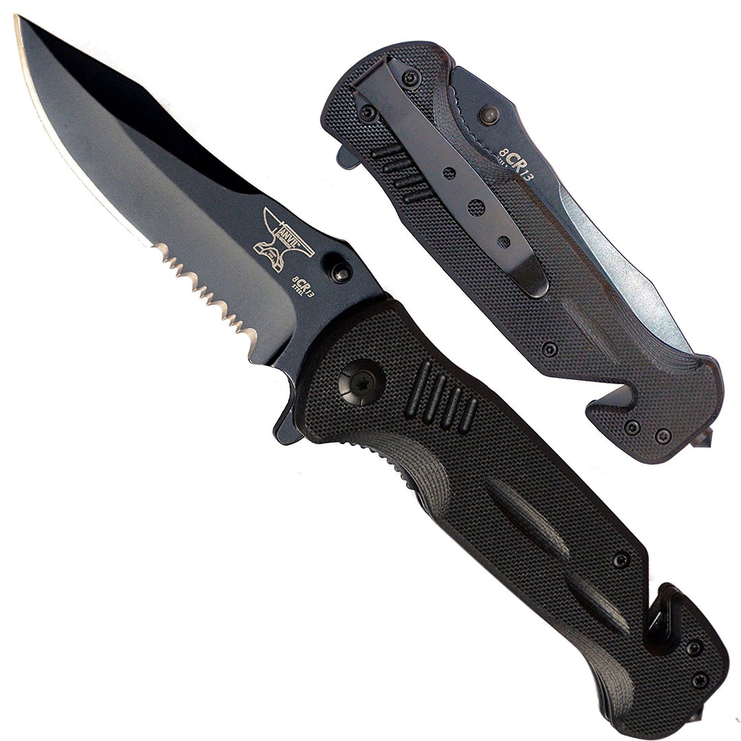 Bullshark Assisted Open Anvil Knife - Serrated - Black - Anvil Knives ...